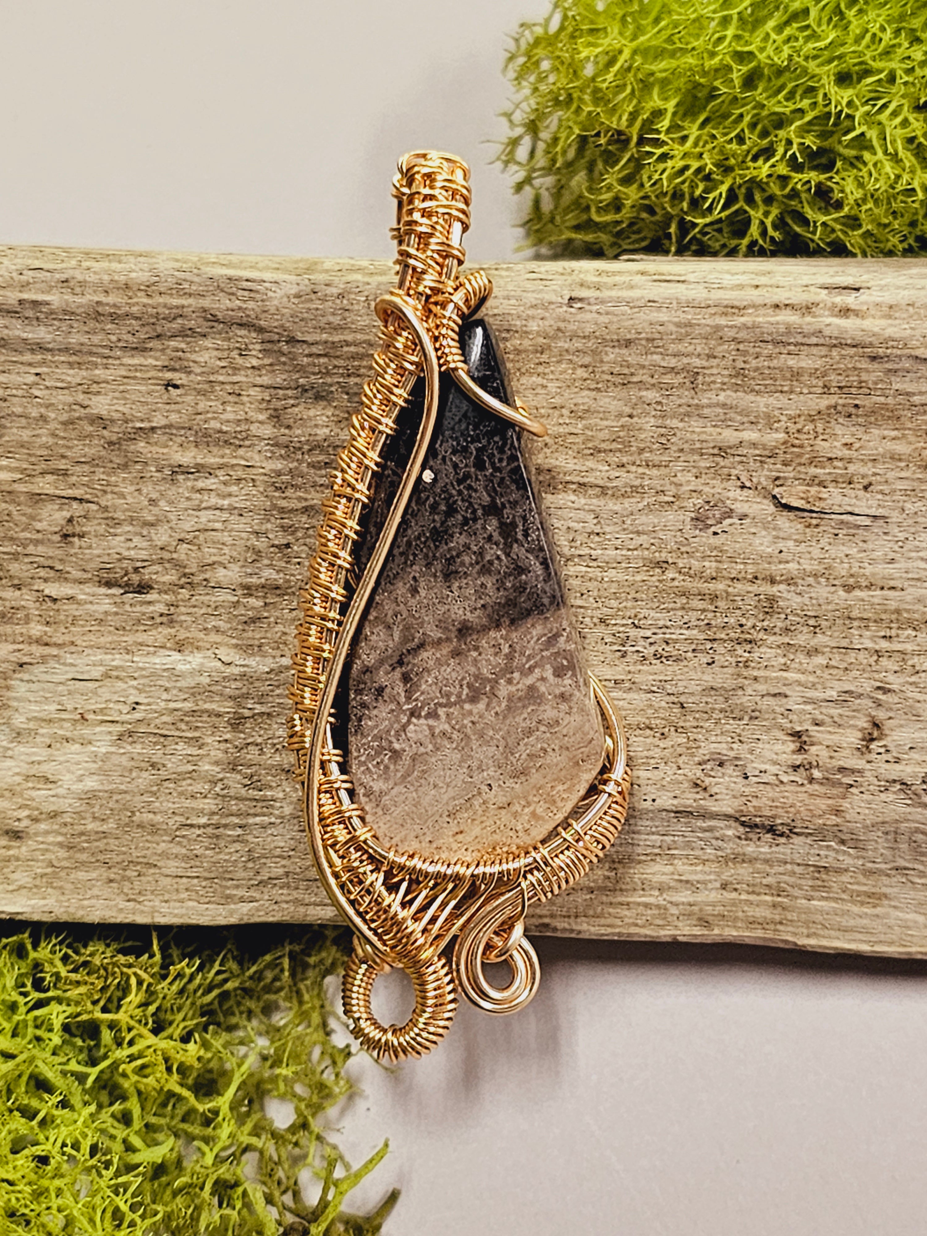 Palm Root and Gold Wire Wrapped Necklace Pendant – Quartz Botanicals